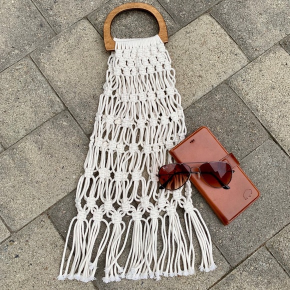 Bags | Macrame Boho Handbag Wwooden Handles | Poshmark